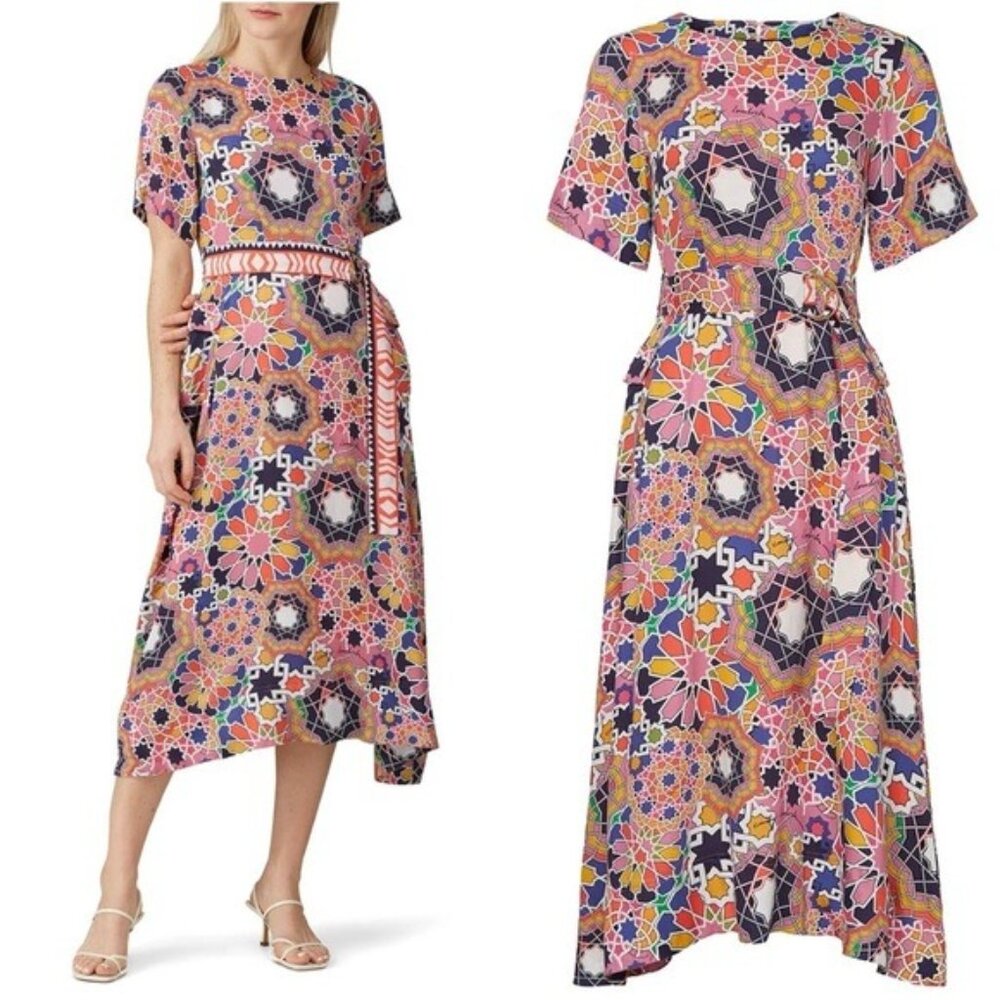Emily Lovelock Karina Belted Midi Dress 8 Multicolor … - Gem